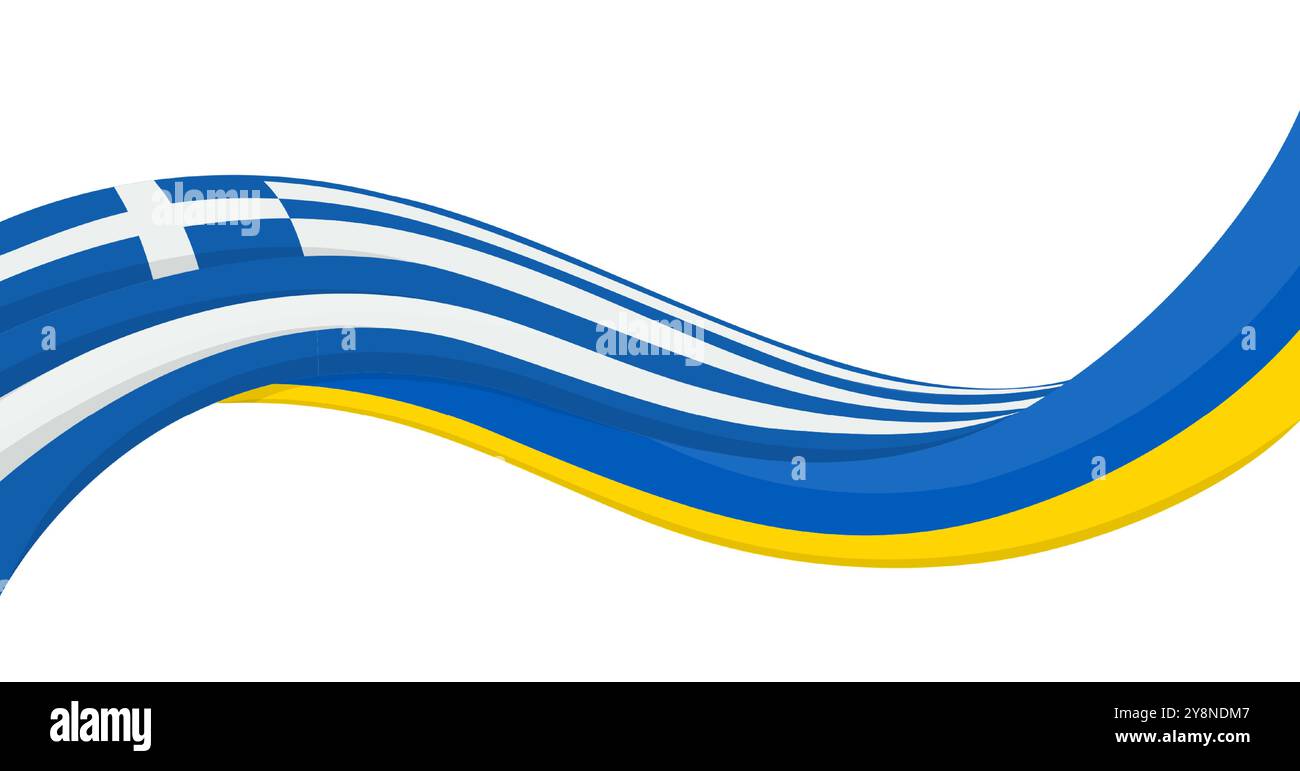 Wavy ribbon banner of Ukraine National flag with Greece National Flag ...