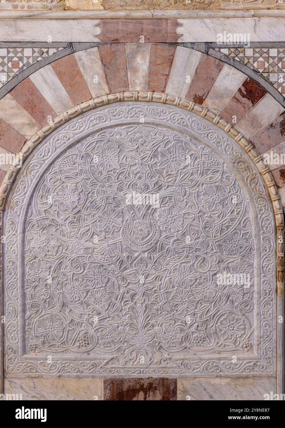 detail of carved marble slab in iwan, Hospital of Nur al-Din, Damascus ...