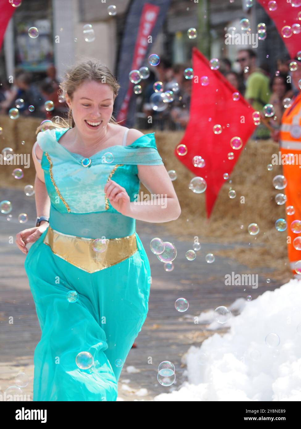 BAE apprentice as Princess Jasmine running through the bubbles at the ...
