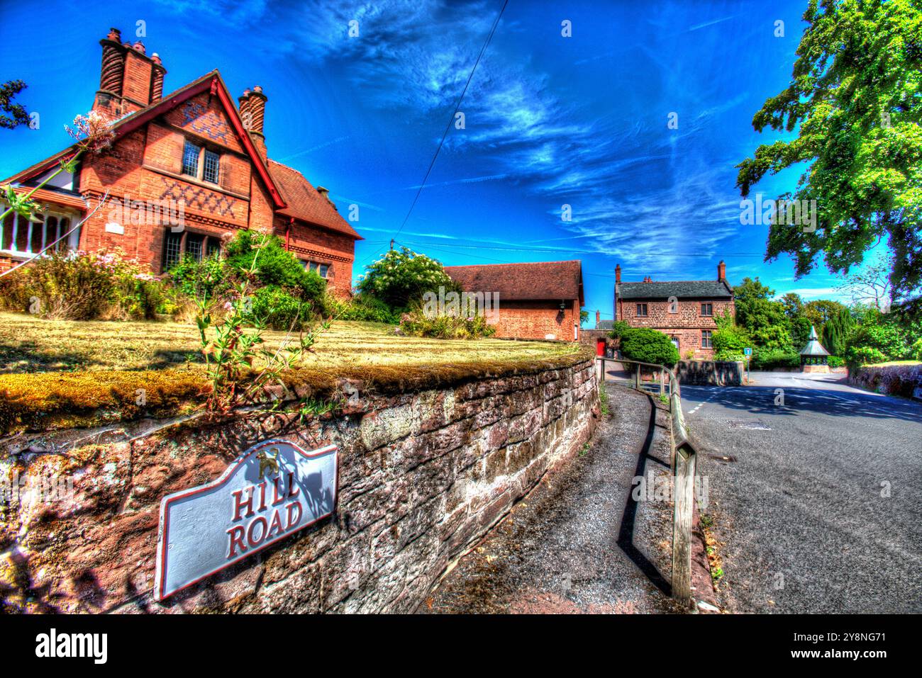 Village of Eccleston, England. View of Eccleston’s Hill Road, with the ...