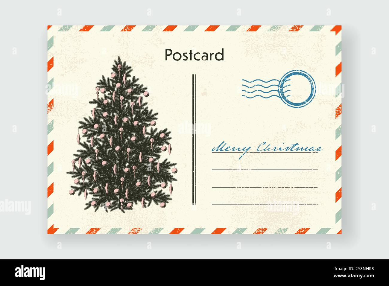 Vintage Christmas Postcard, Mail Letter with Engraved Decorated Xmas ...