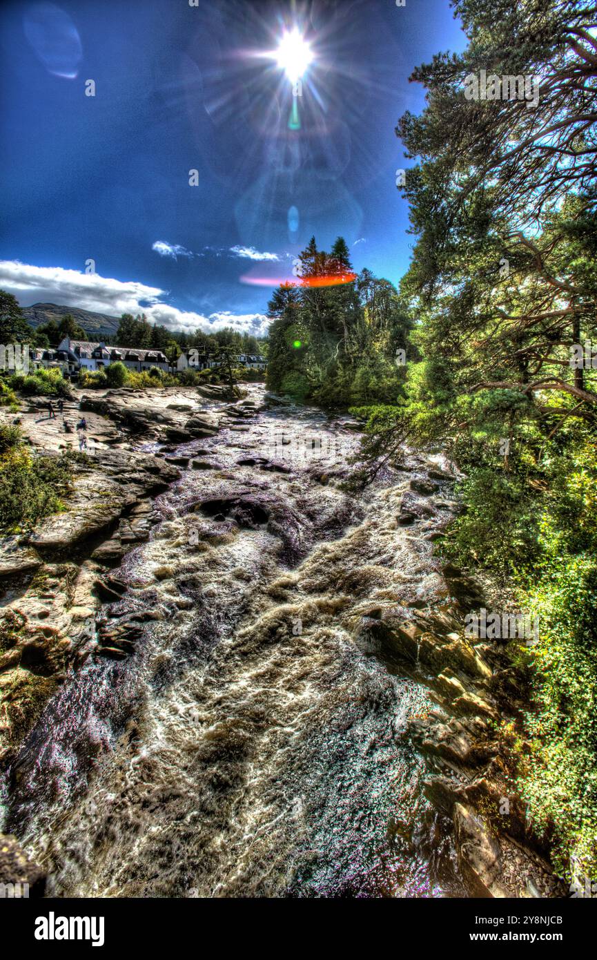 Village of Killin, Scotland. Artistic view of the River Dochart flowing ...