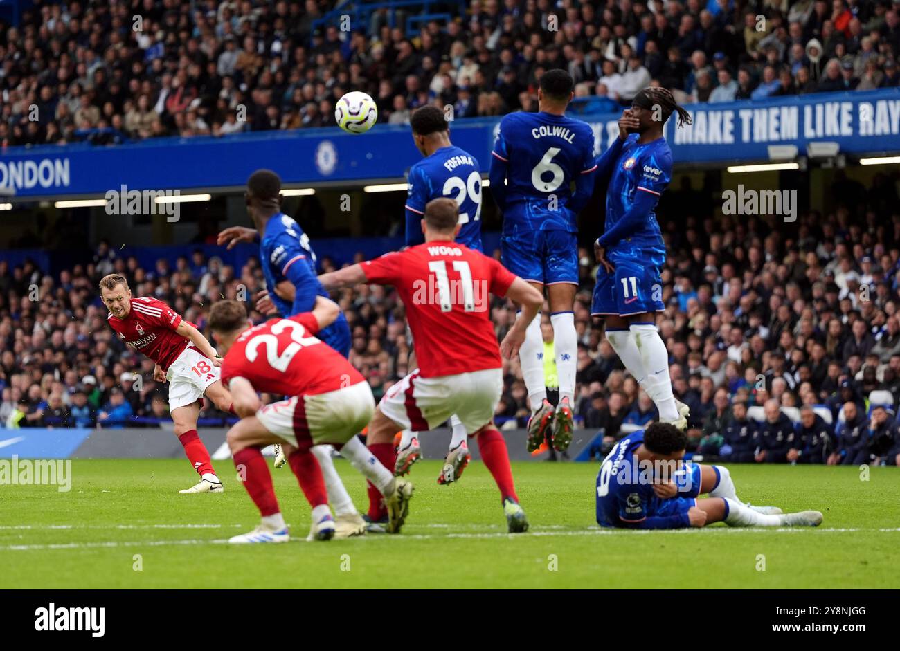 Nottingham Forest's James Ward-Prowse shoots direct from a free-kick during the Premier League ...