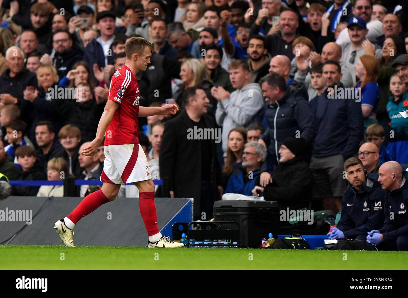 Nottingham Forest's James Ward-Prowse leaves the pitch after being sent off during the Premier ...