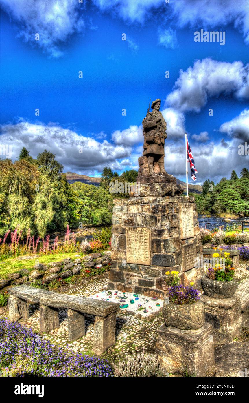 Village of Killin, Scotland. Artistic view of a kilted Scottish soldier ...
