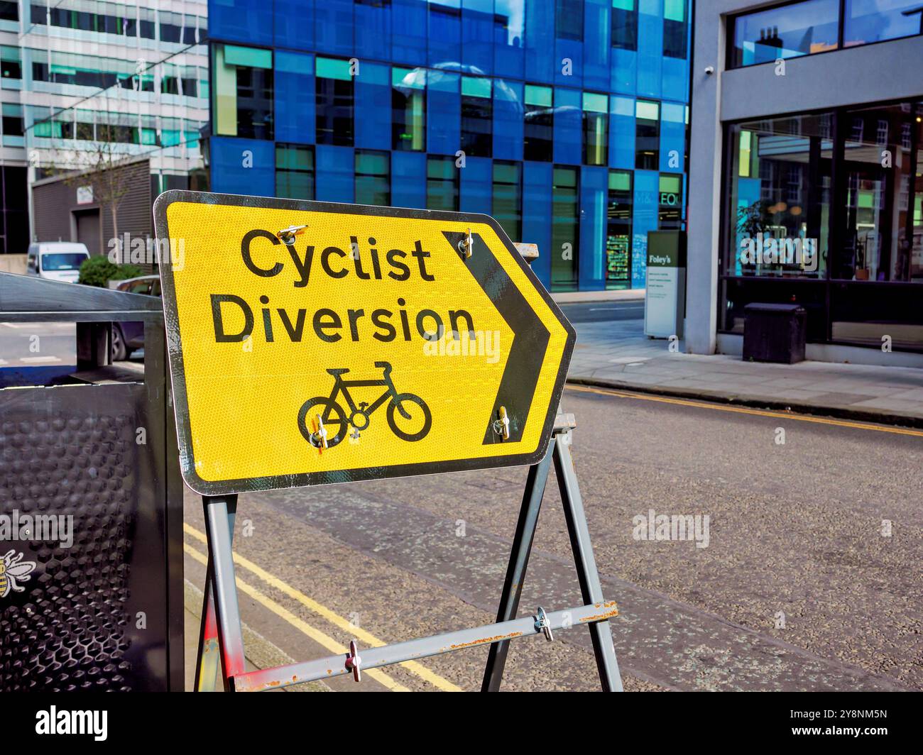 Manchester, UK. September, 28, 2024: Cyclist diversion sign on urban ...