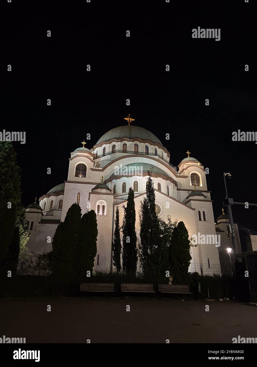 Night view of Saint Sava church, one of the biggest Orthodox Christian ...