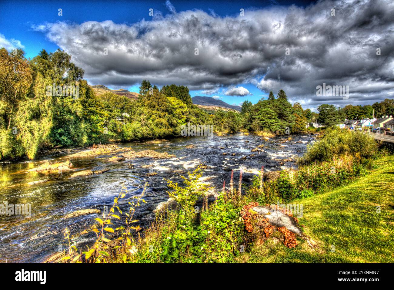 Village of Killin, Scotland. Artistic view of the River Dochart just ...