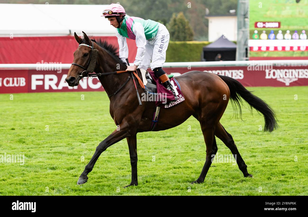 Paris , France. Sunday 6th October 2024. Bluestocking and jockey Rossa ...