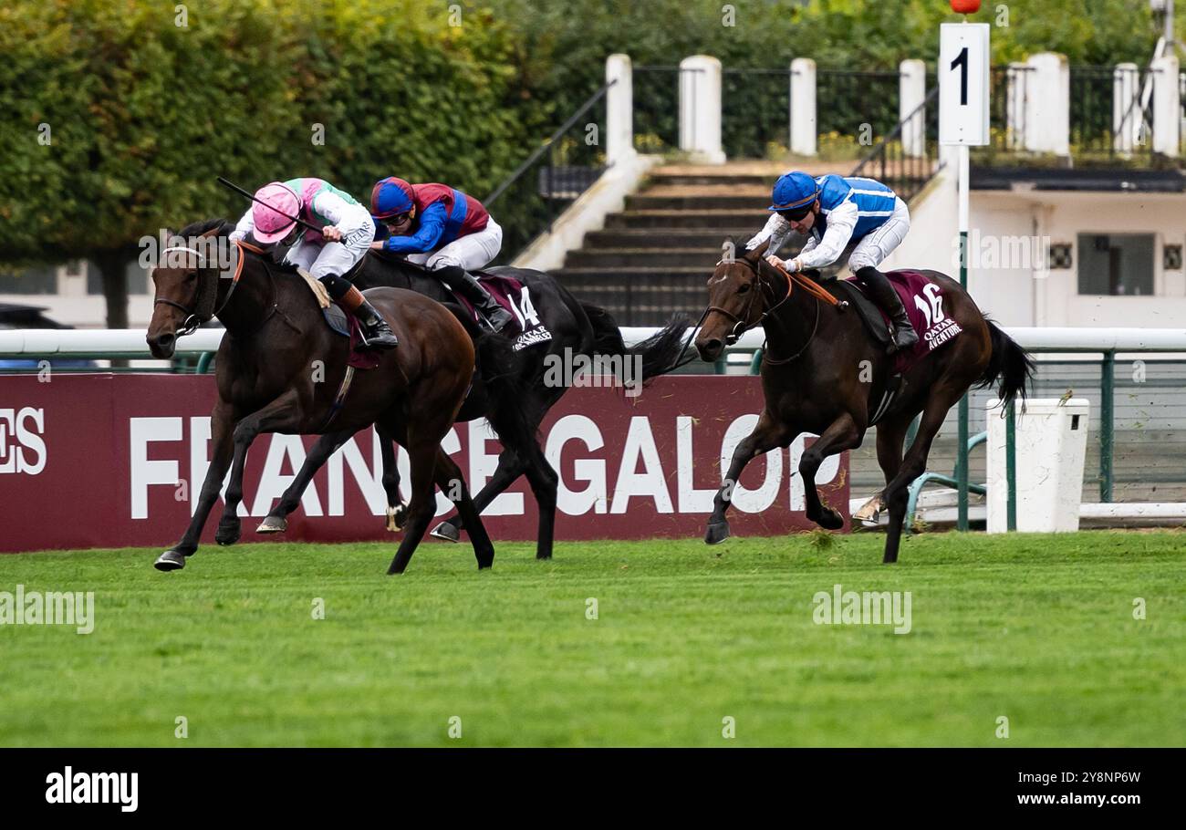 Paris , France. Sunday 6th October 2024. Bluestocking and jockey Rossa ...