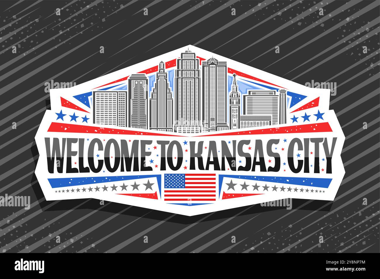 Vector logo for Kansas City, decorative cut paper badge with line ...