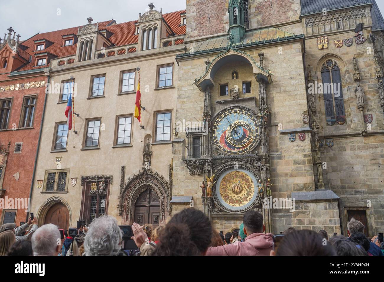 The Prague medieval astronomical clock attached to the Old Town Hall in ...