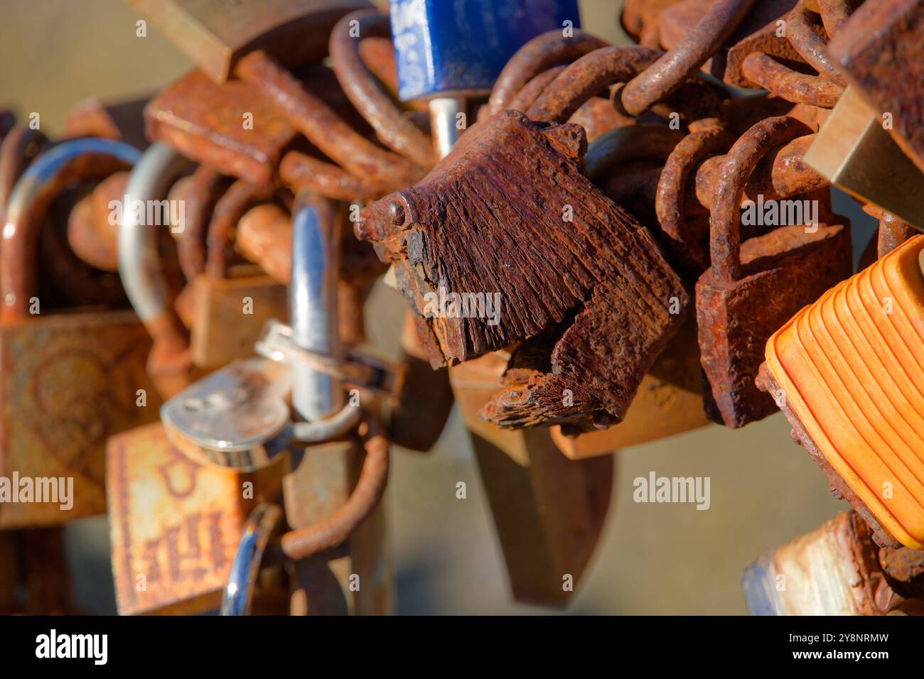 Old rusty love lock example Stock Photo - Alamy
