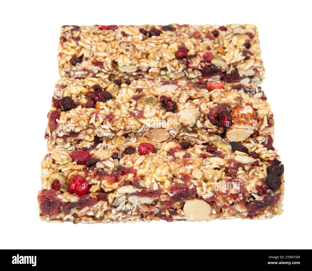 Granola bar cereal superfood energy nuts with berries isolated on white ...
