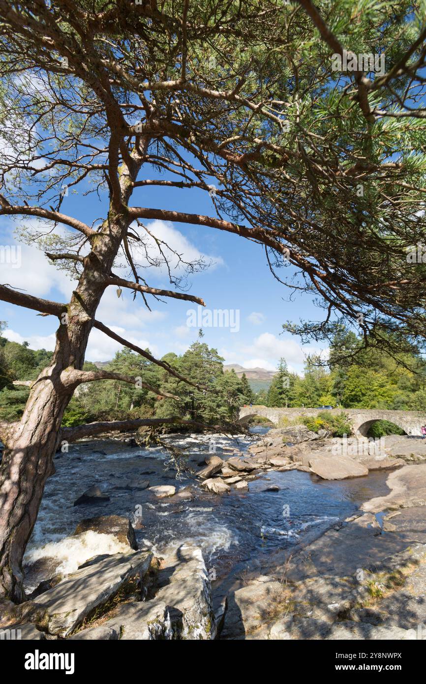 Village of Killin, Scotland. Picturesque view of the Falls of Dochart ...