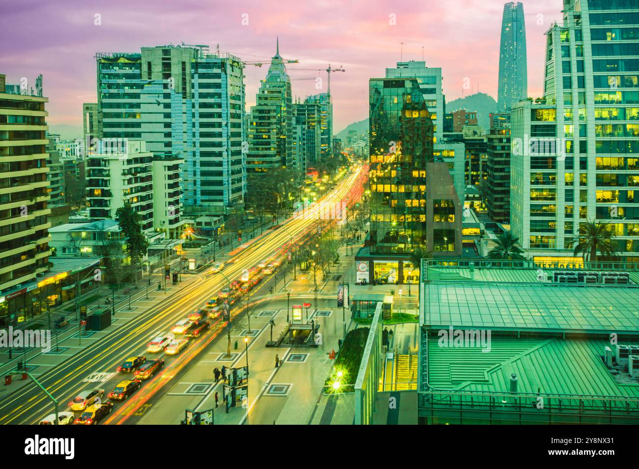 Urban Sunset Glow: Santiago de Chile Cityscape with Rush Hour Traffic ...