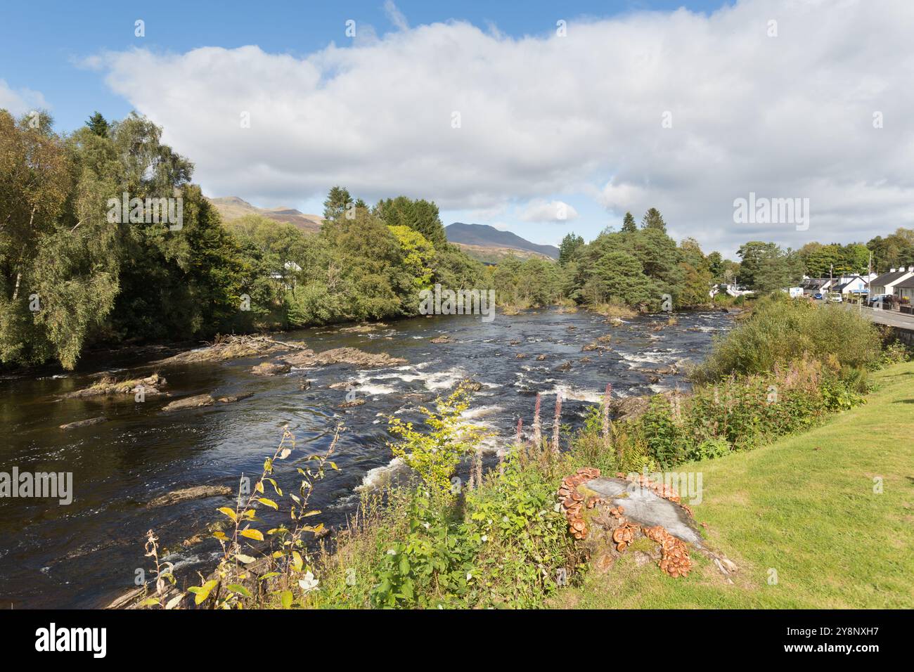 Village of Killin, Scotland. Picturesque view of the River Dochart just ...