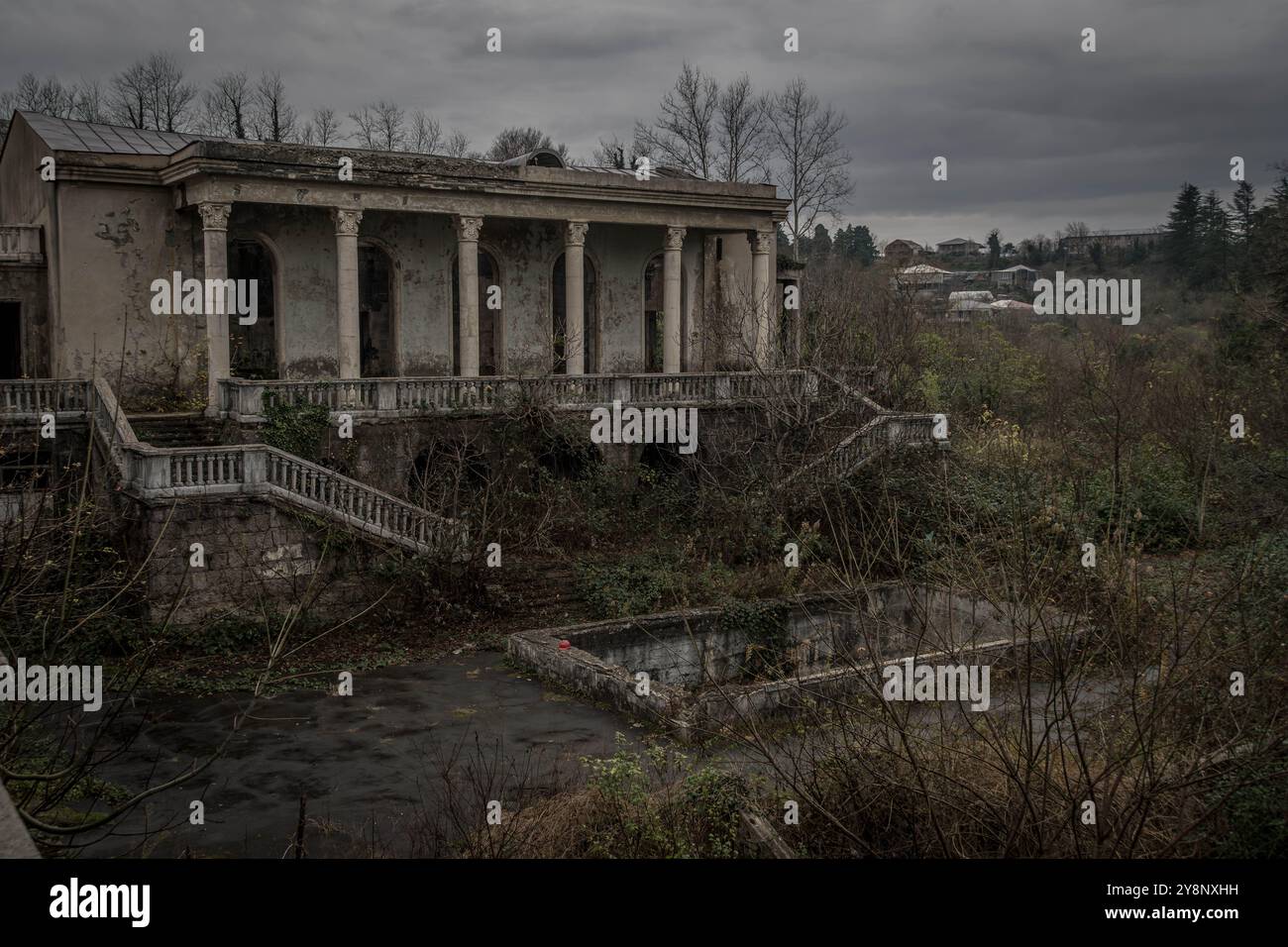 The old abandoned sanatorium building in Tsqaltubo, Georgia, a city ...