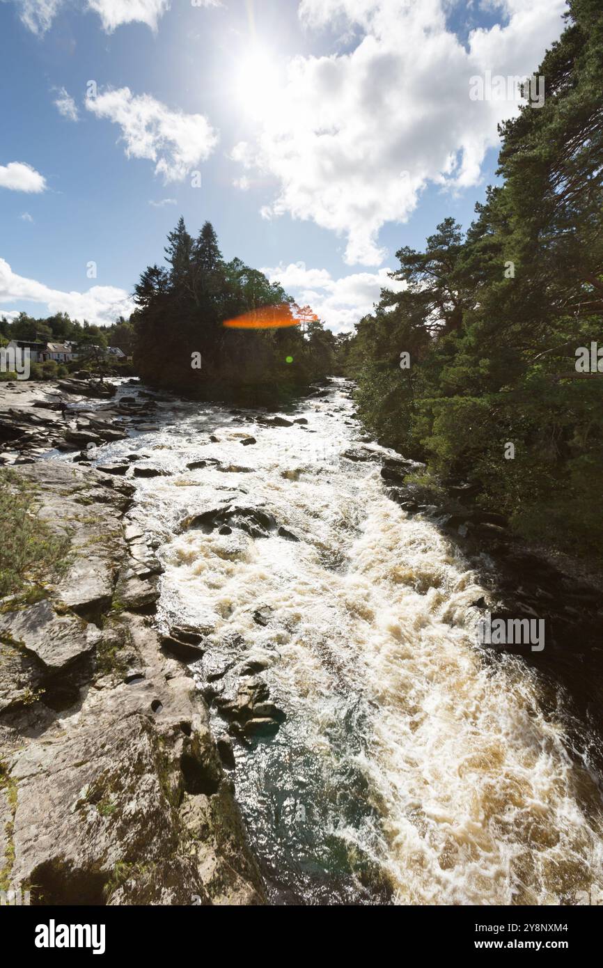 Village of Killin, Scotland. Picturesque, silhouetted view of the Falls ...