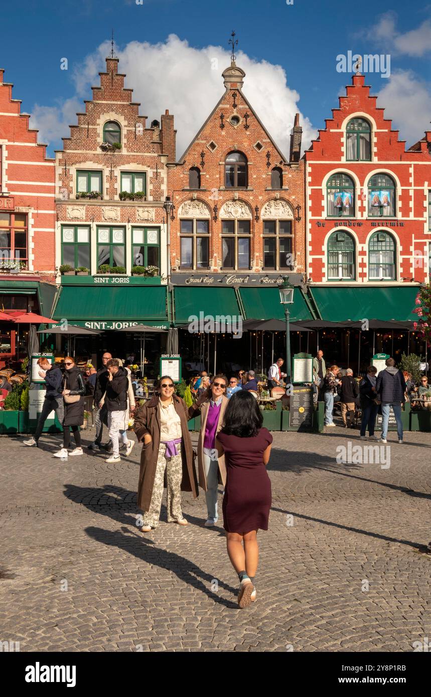 Belgium, Flanders, Bruges, Grote Markt, restaurants in traditional ...