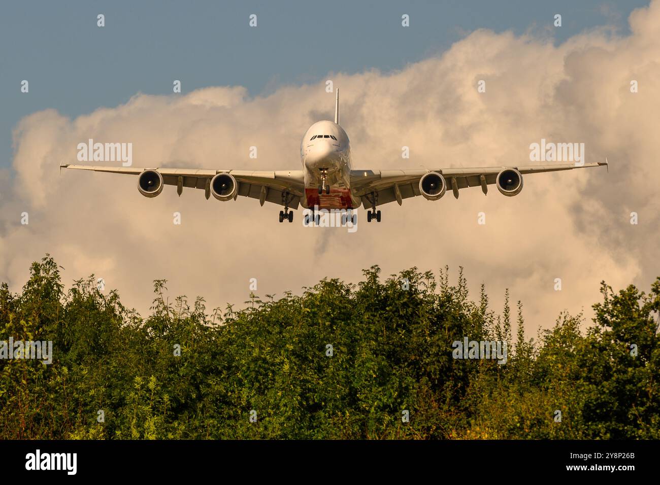 An Emirates Airbus A380-800 on final approach to runway 15, Birmingham ...