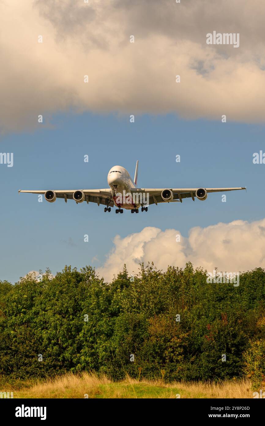 An Emirates Airbus A380-800 on final approach to runway 15, Birmingham ...