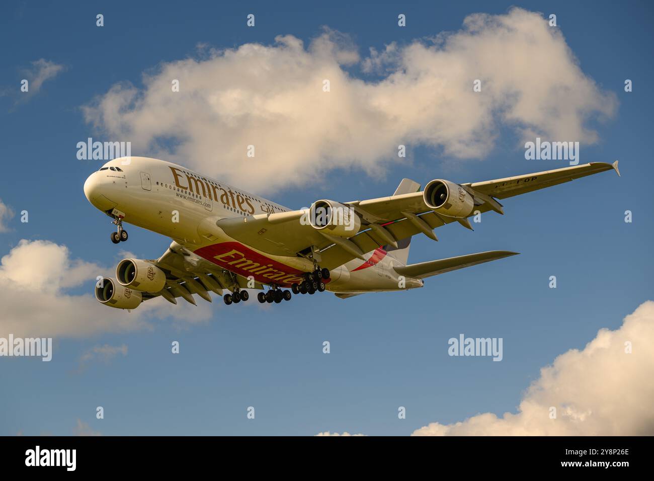 An Emirates Airbus A380-800 on final approach to runway 15, Birmingham ...