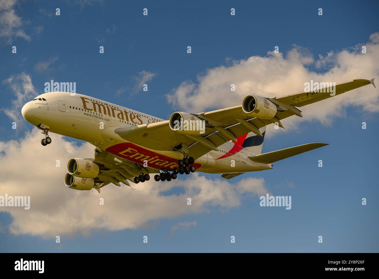 An Emirates Airbus A380-800 on final approach to runway 15, Birmingham ...