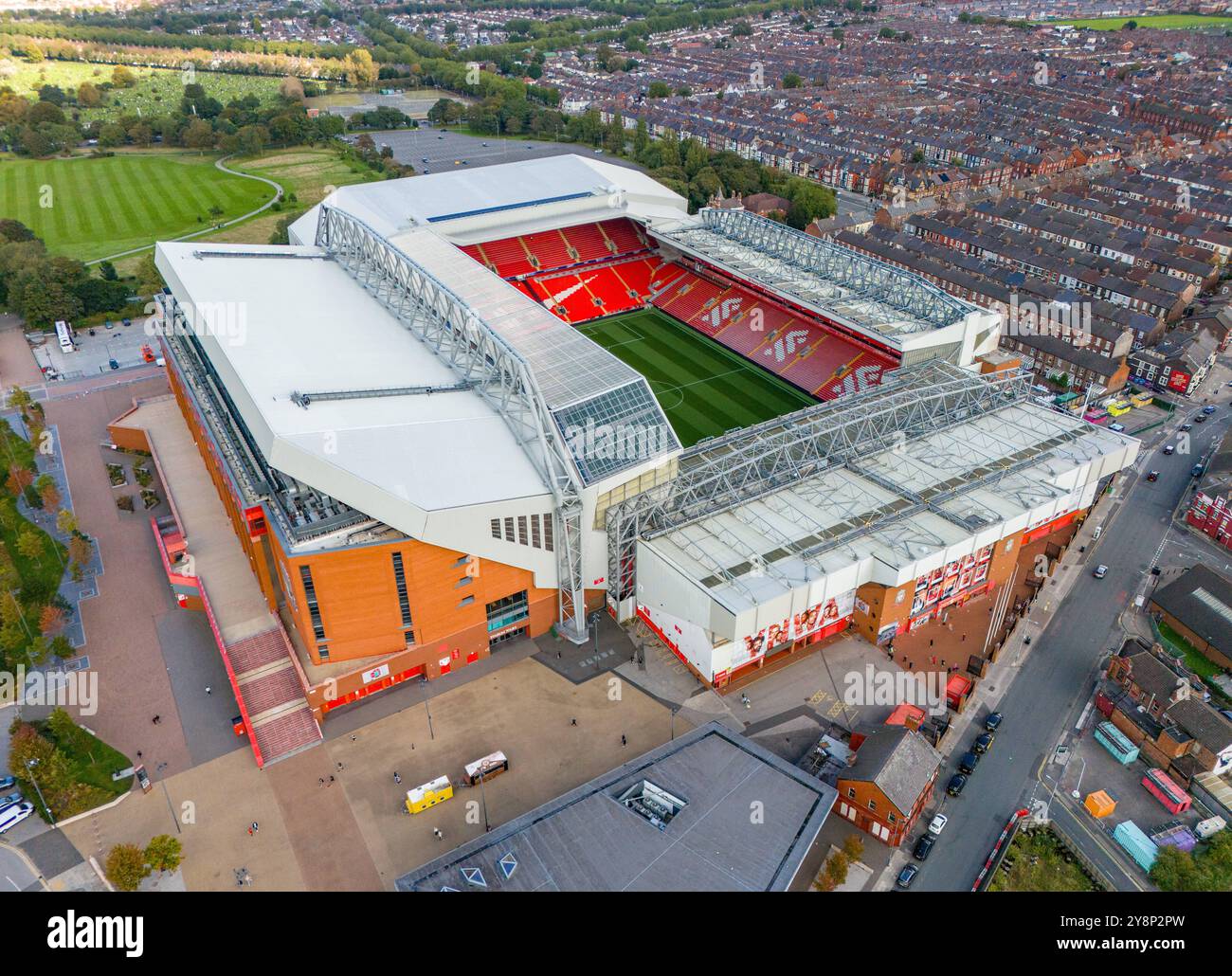 Aerial General View above Anfield Stadium, Liverpool at Anfield ...