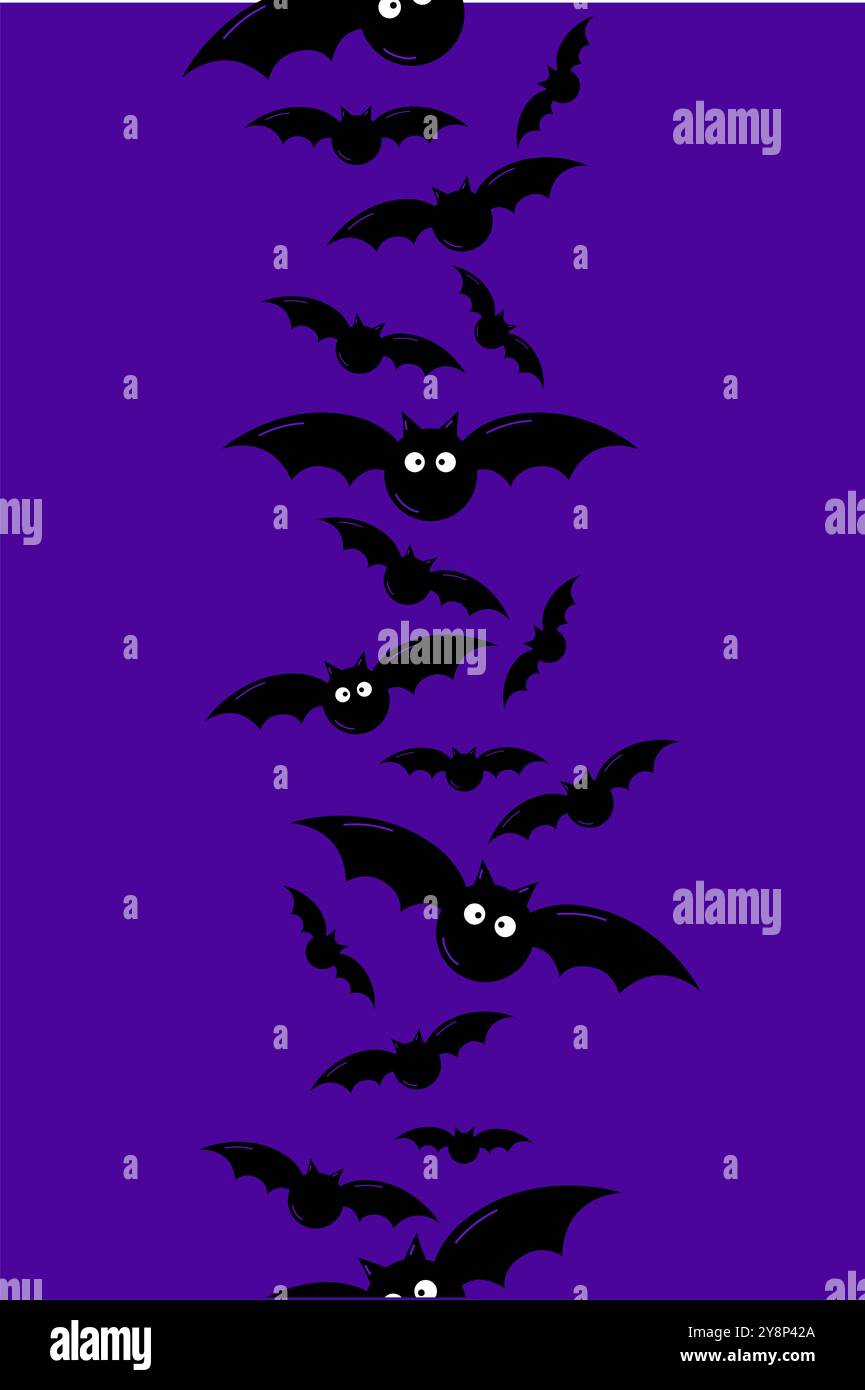 Halloween pattern. Bats vertical border. Cute bat on dark backdrop ...