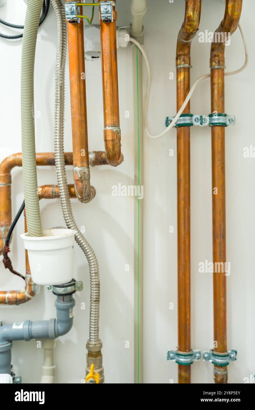 Copper pipes and plumbing system in a modern household Stock Photo - Alamy