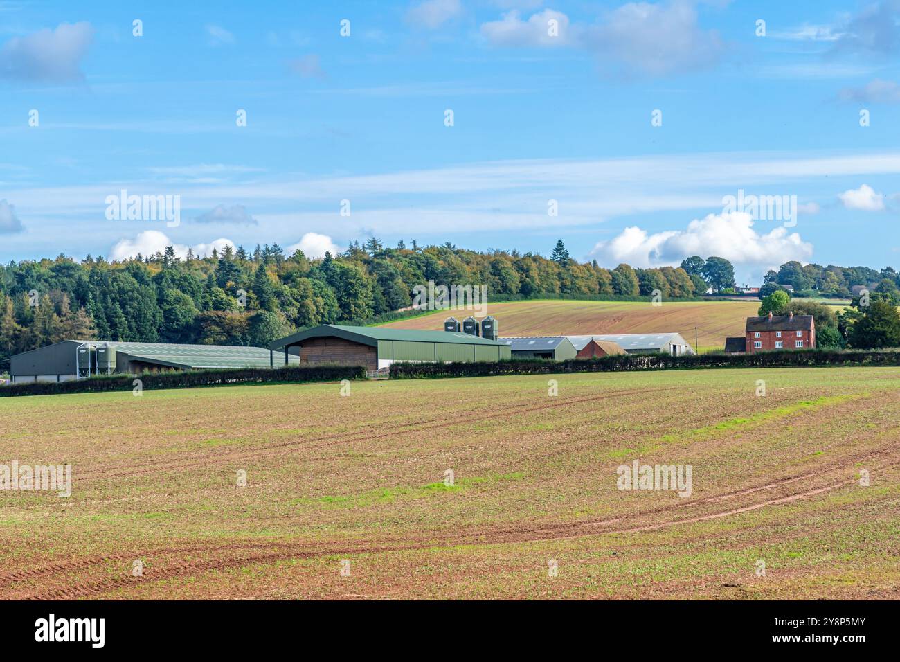 UK Farm, farm buildings and farmland after harvest Stock Photo - Alamy