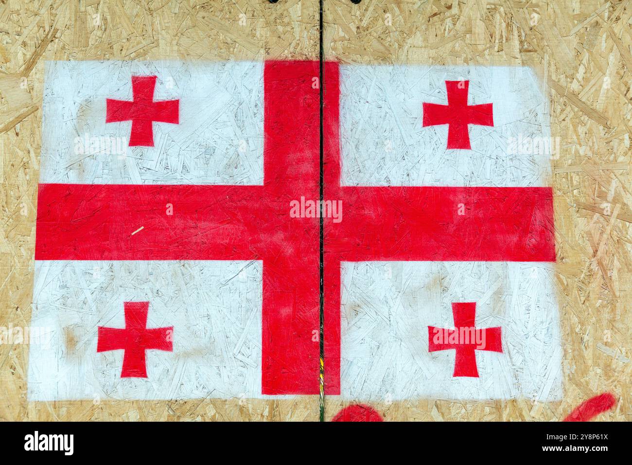 Georgian flag painted on a hardwood wall panel in Tbilisi, Georgia ...
