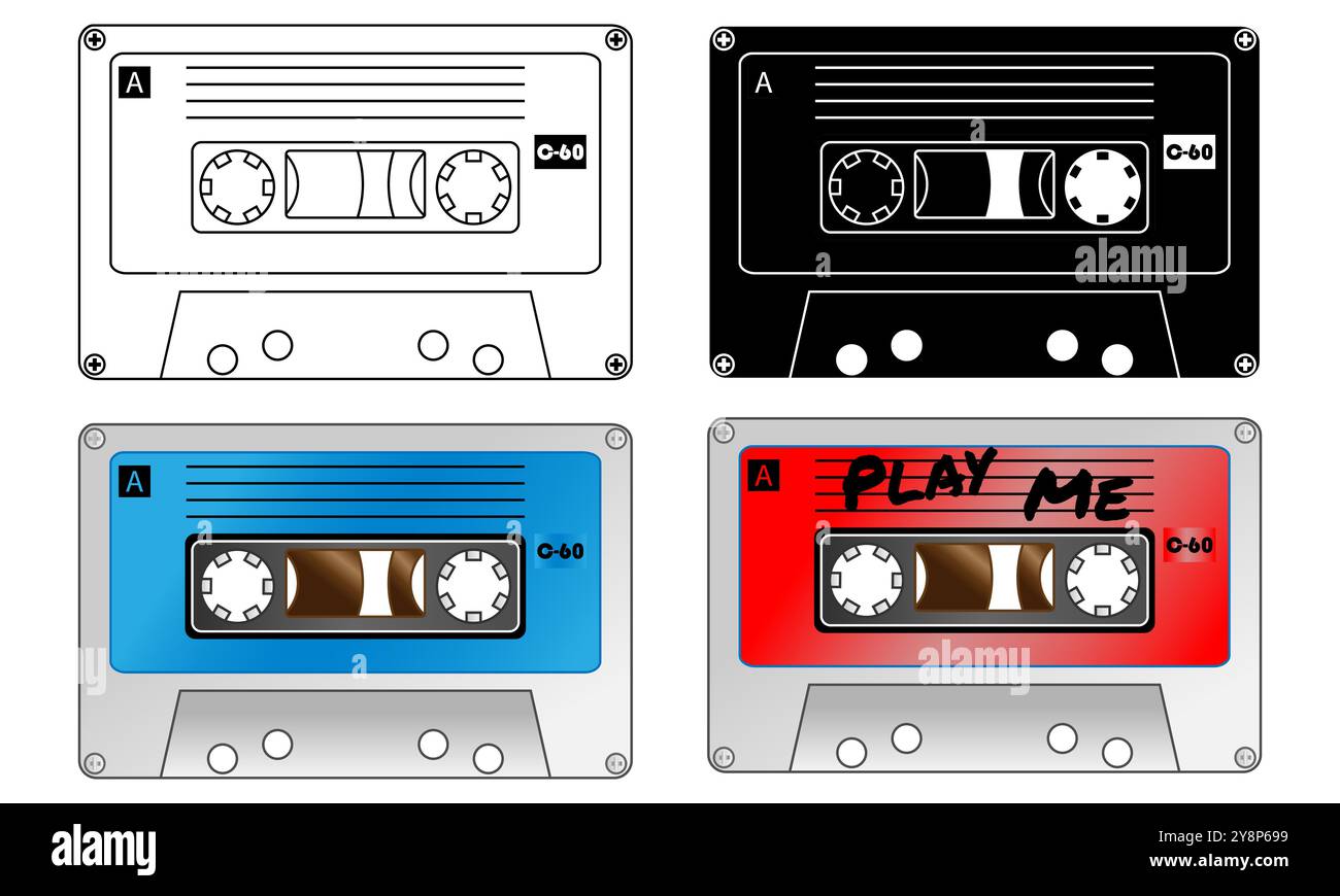 Old style vintage tape cassettes, retro cassette designs isolated on a ...