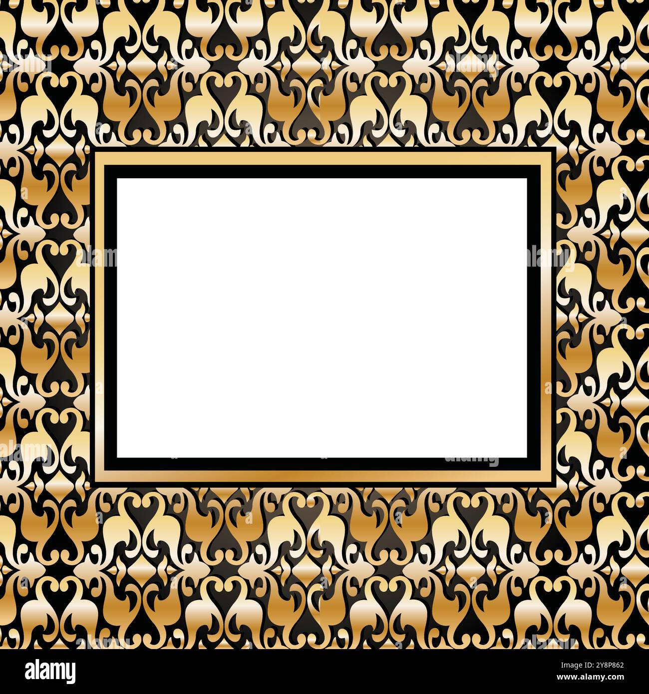 A luxurious gold damask frame with intricate patterns on a dark ...