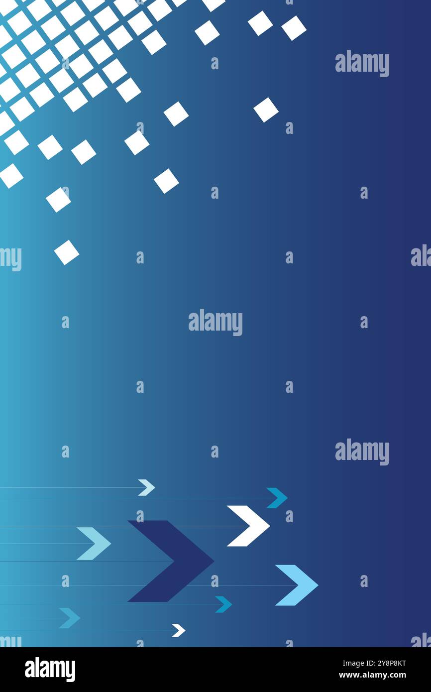 A vibrant blue abstract background featuring a group of arrows pointing ...