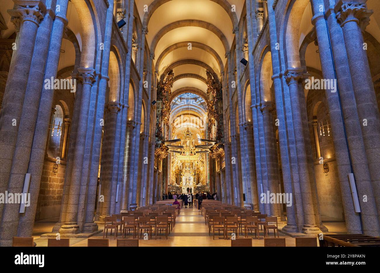 Inside view of the Catedral, Santiago de Compostela, A Coruña, Galicia ...