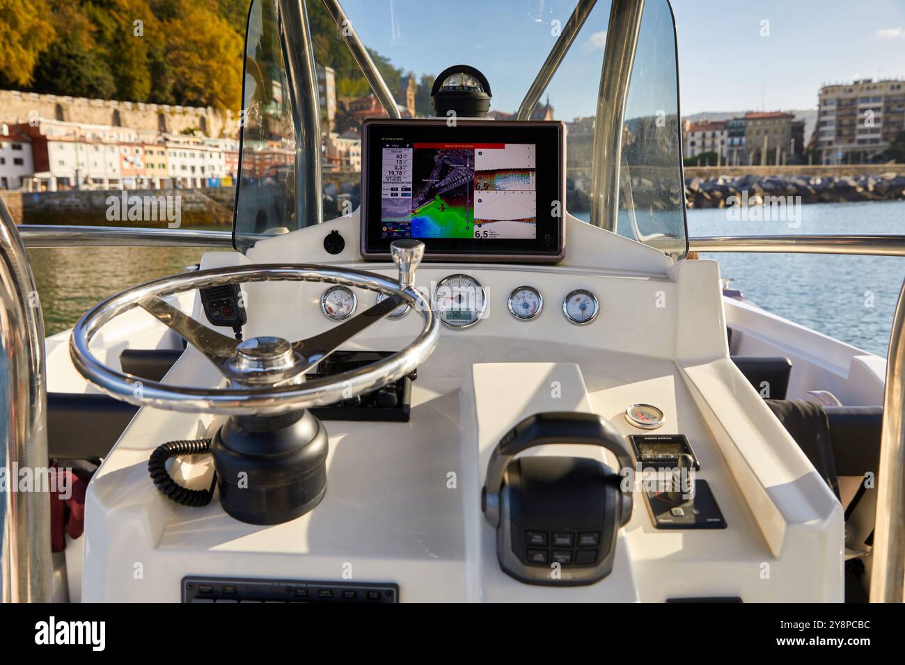 Boat for tourist trips in the Port of Donostia, San Sebastian, Basque ...