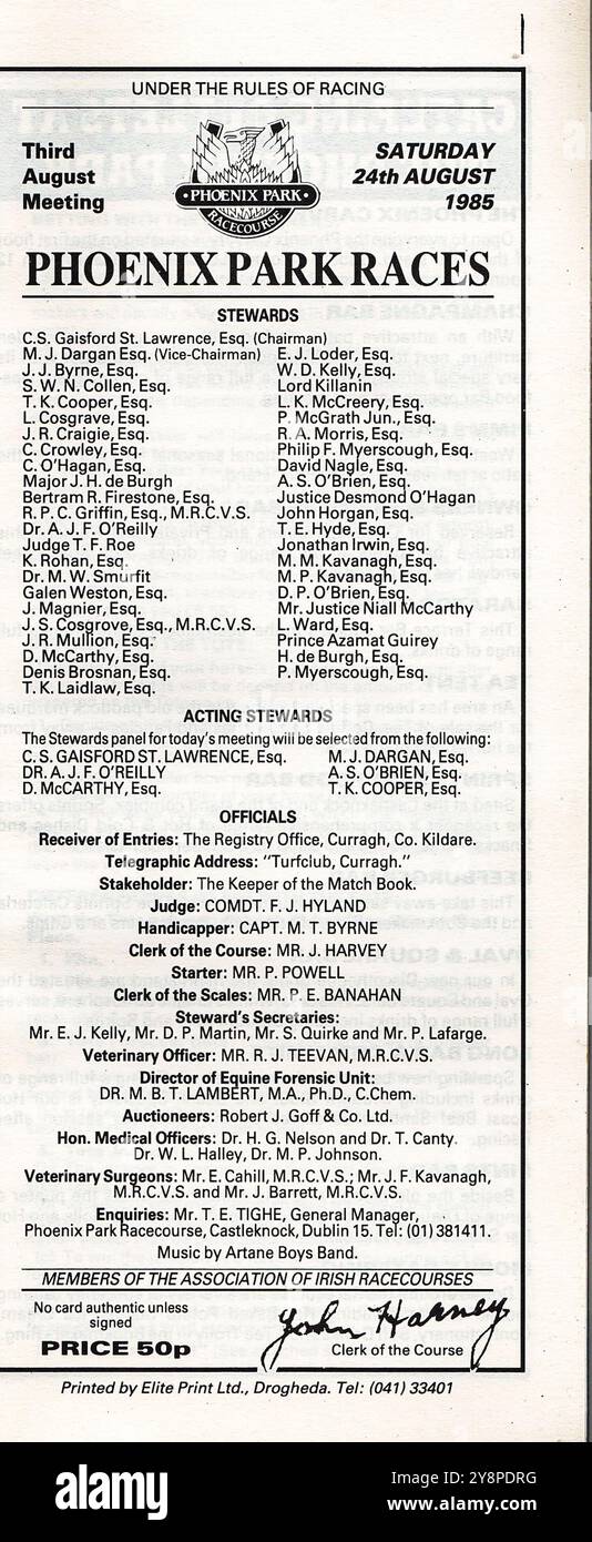 The list of Stewards of The Phoenix Park Racecourse, Dublin, Ireland in ...