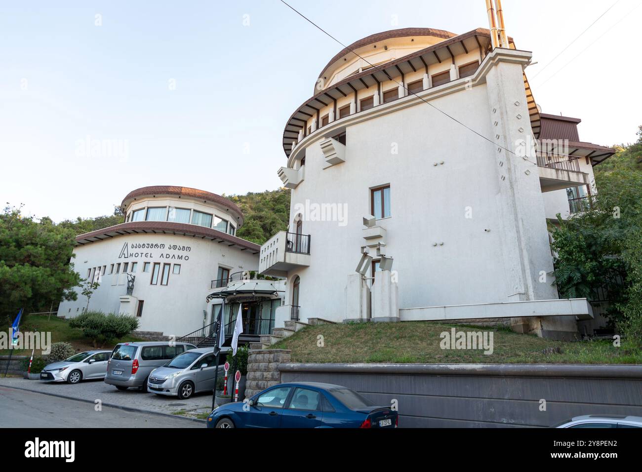 Tbilisi, Georgia - 17 AUG, 2024: Exterior facade of the Hotel Adamo in ...