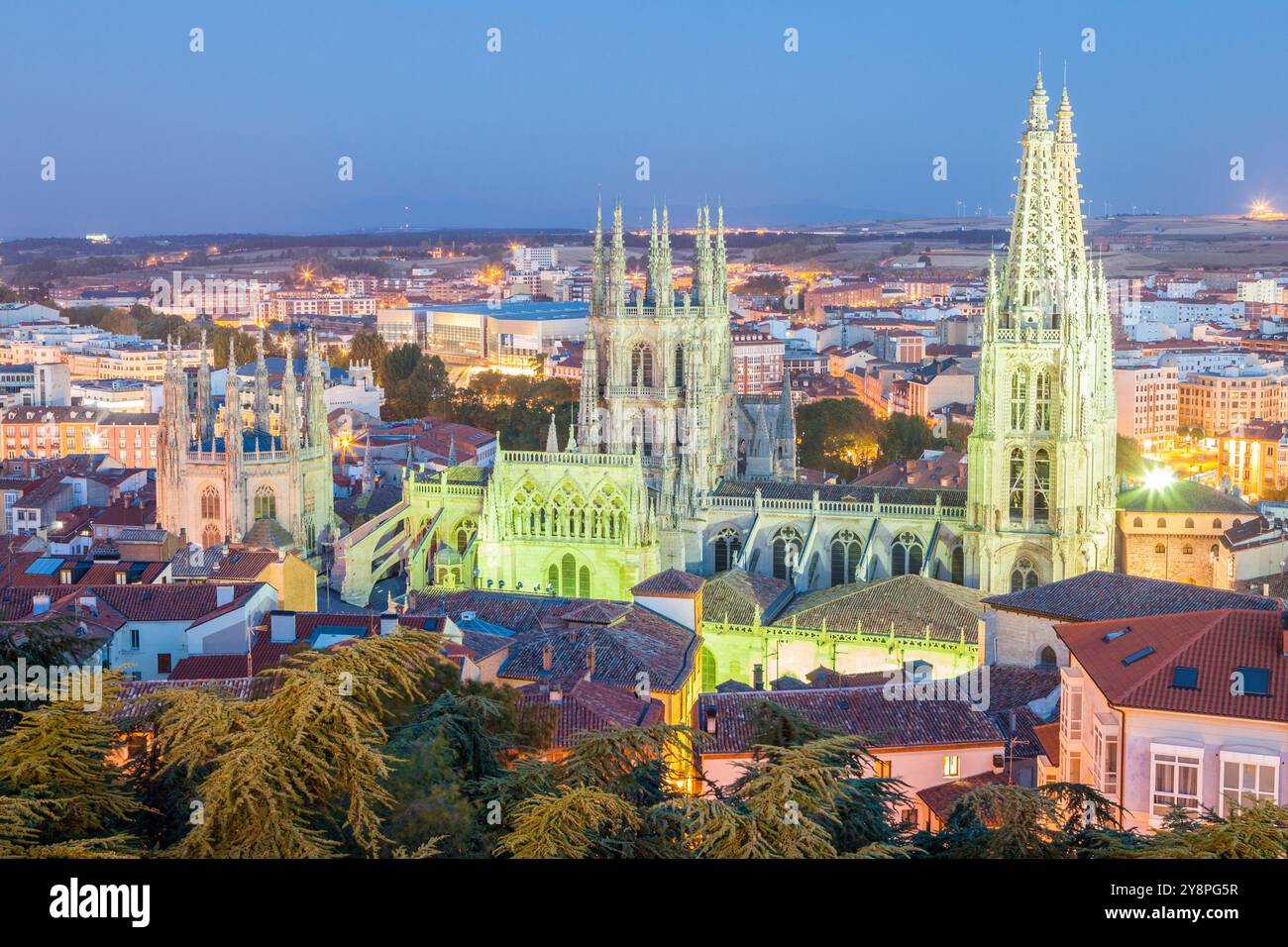 Aerial view of Burgos city and the Cathedral, Way of St. James, Burgos ...