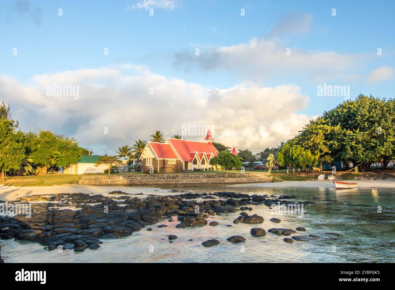 Cap Malheureux church in the village in Mauritius. in the evening with ...