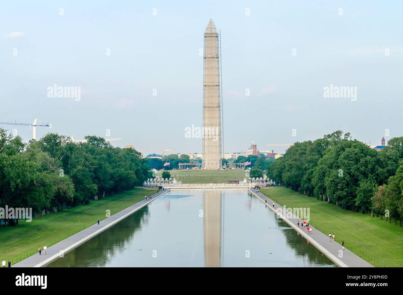 The iconic Washington Monument mirroring in the Reflecting Pool ...