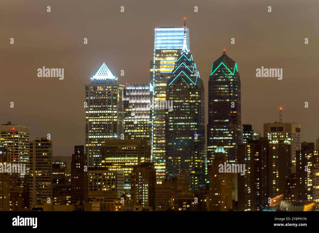 Philadelphia skyline at night as seen from the Stadium District ...