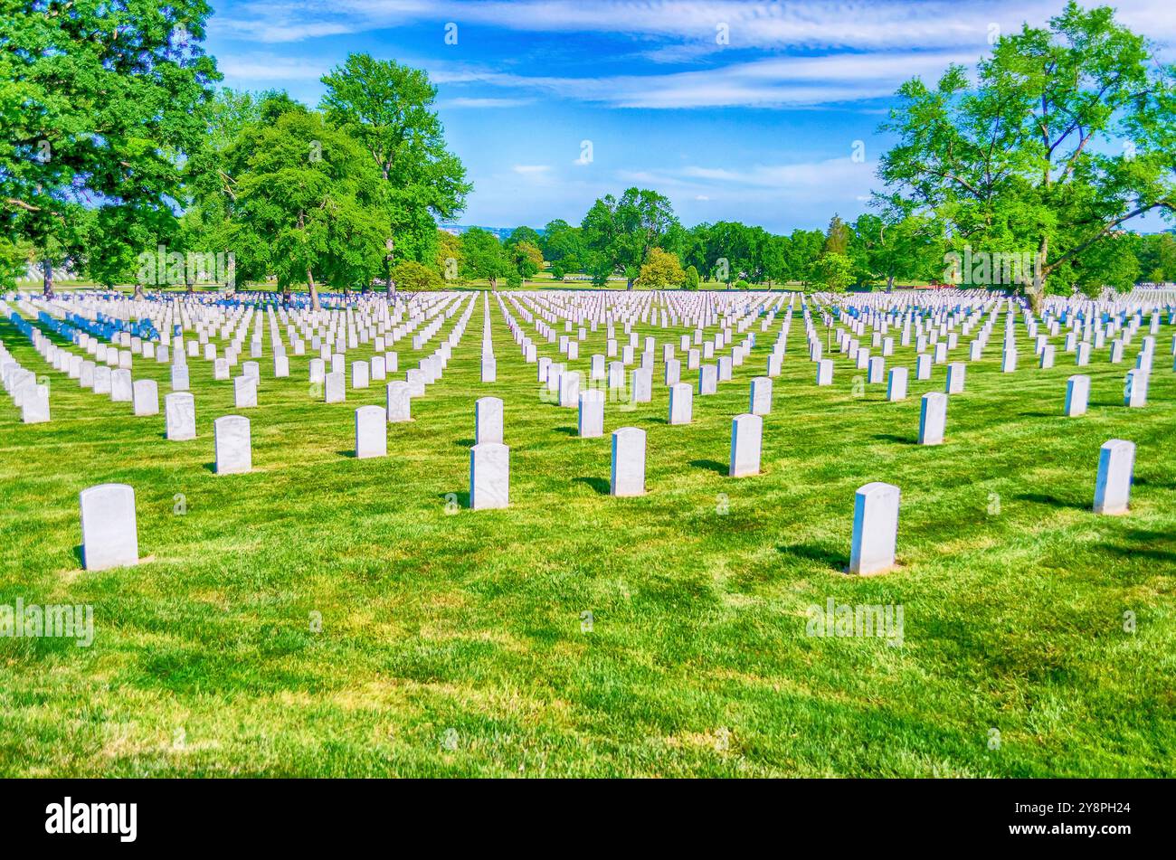 Rows of white grave stones at the Arlington National Cemetery ...