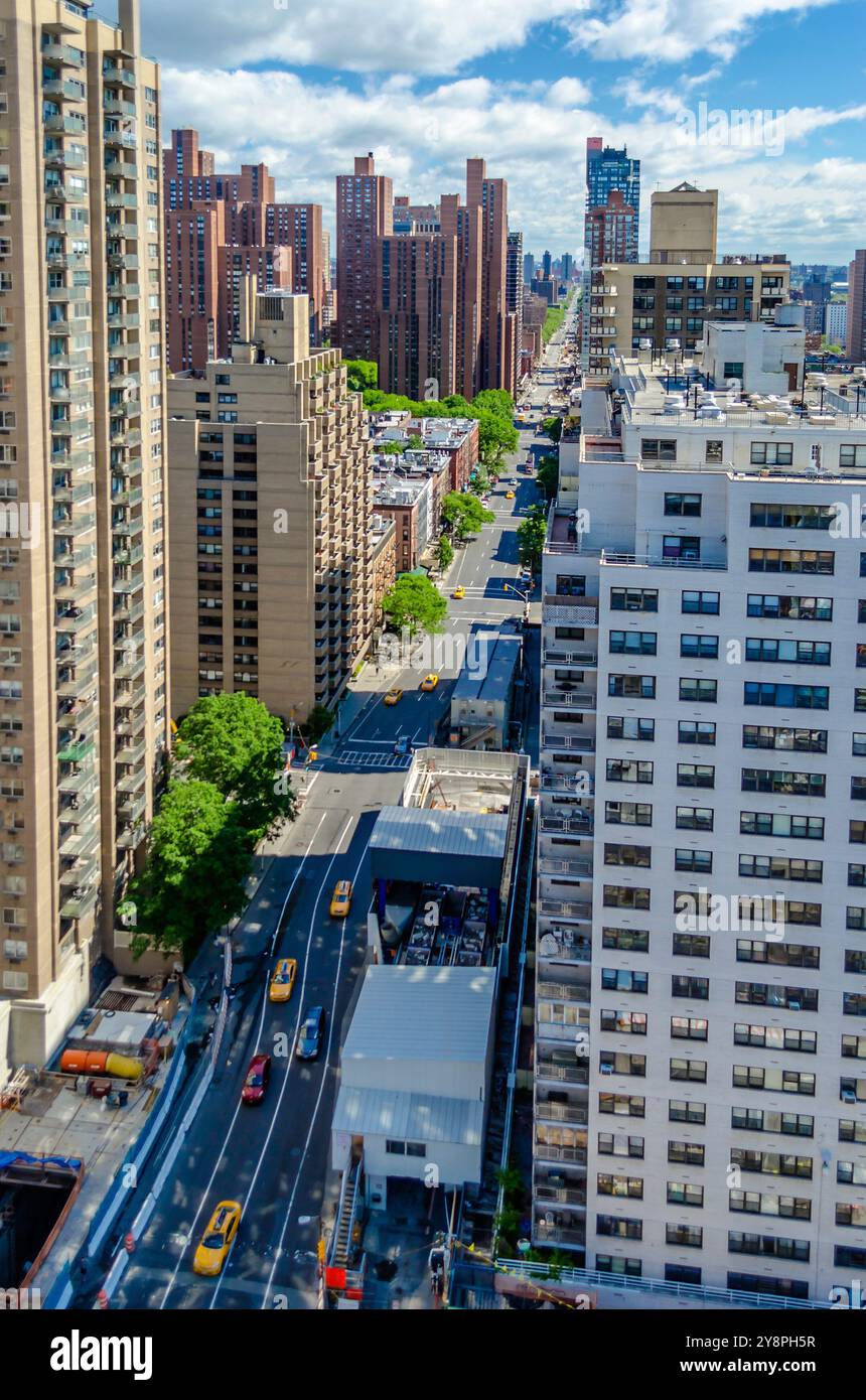 Aerial view of 2nd Avenue in the Upper East Side of Manhattan Borough ...