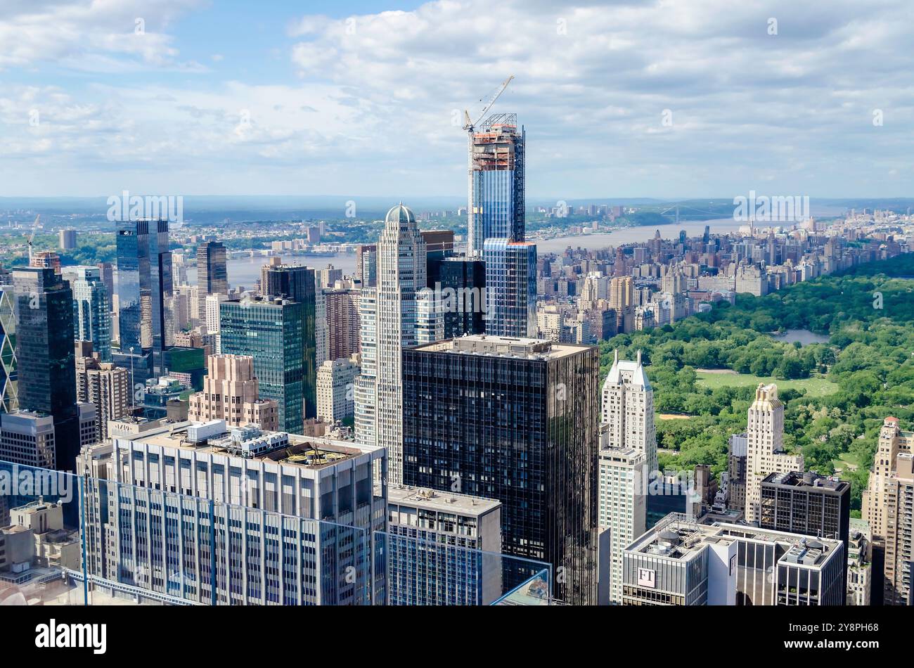 Aerial panoramic view of the New York City skyline from Midtown ...