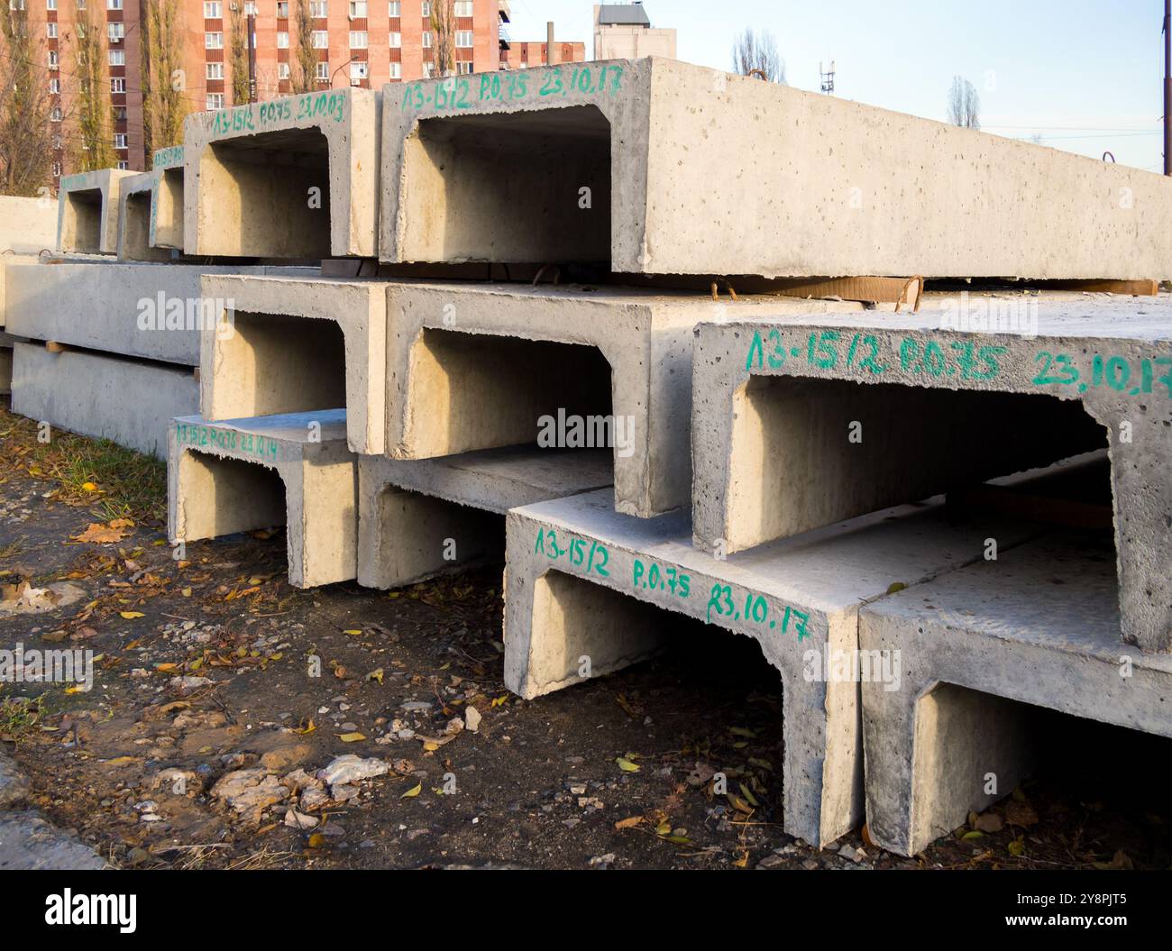 Box-shaped concrete drainage trays are stacked Stock Photo - Alamy