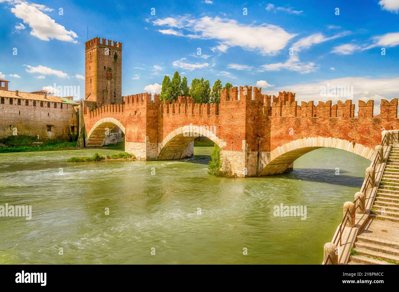 Castelvecchio Bridge, aka Scaliger Bridge, iconic landmark in Verona ...