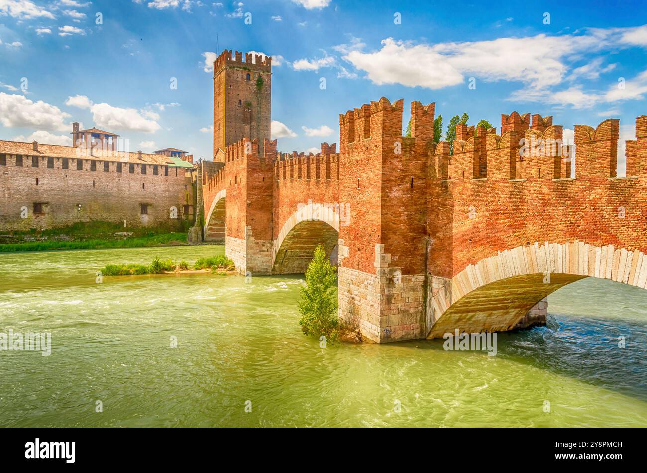 Castelvecchio Bridge, aka Scaliger Bridge, iconic landmark in Verona ...